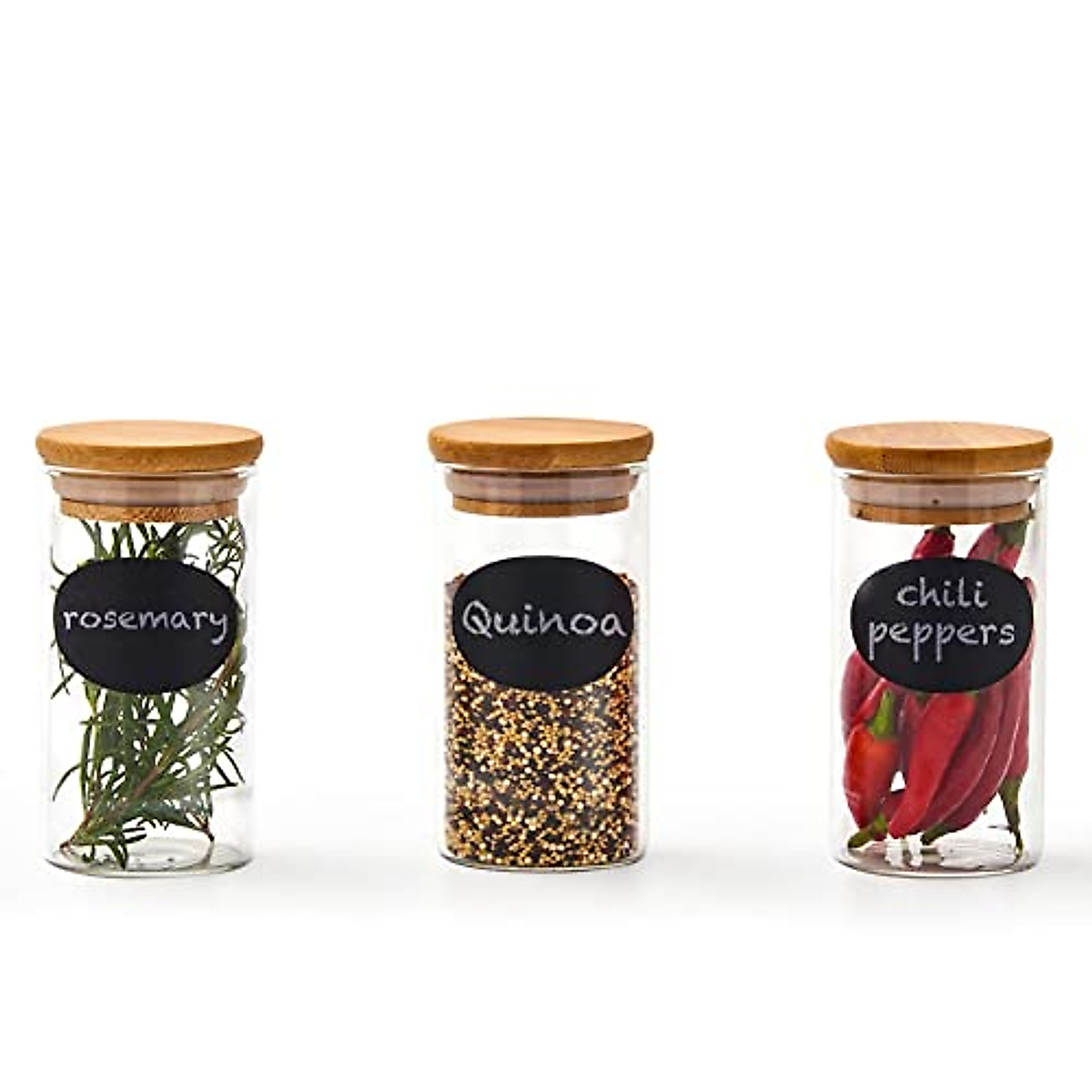 EZOWare 10oz Clear Glass Jars Bottle, 10pc Set Airtight Canister, Small Food Storage Containers with Natural Bamboo Lids and Chalkboard Labels for Kitchen, Bathroom, Home Decor, Party Favors