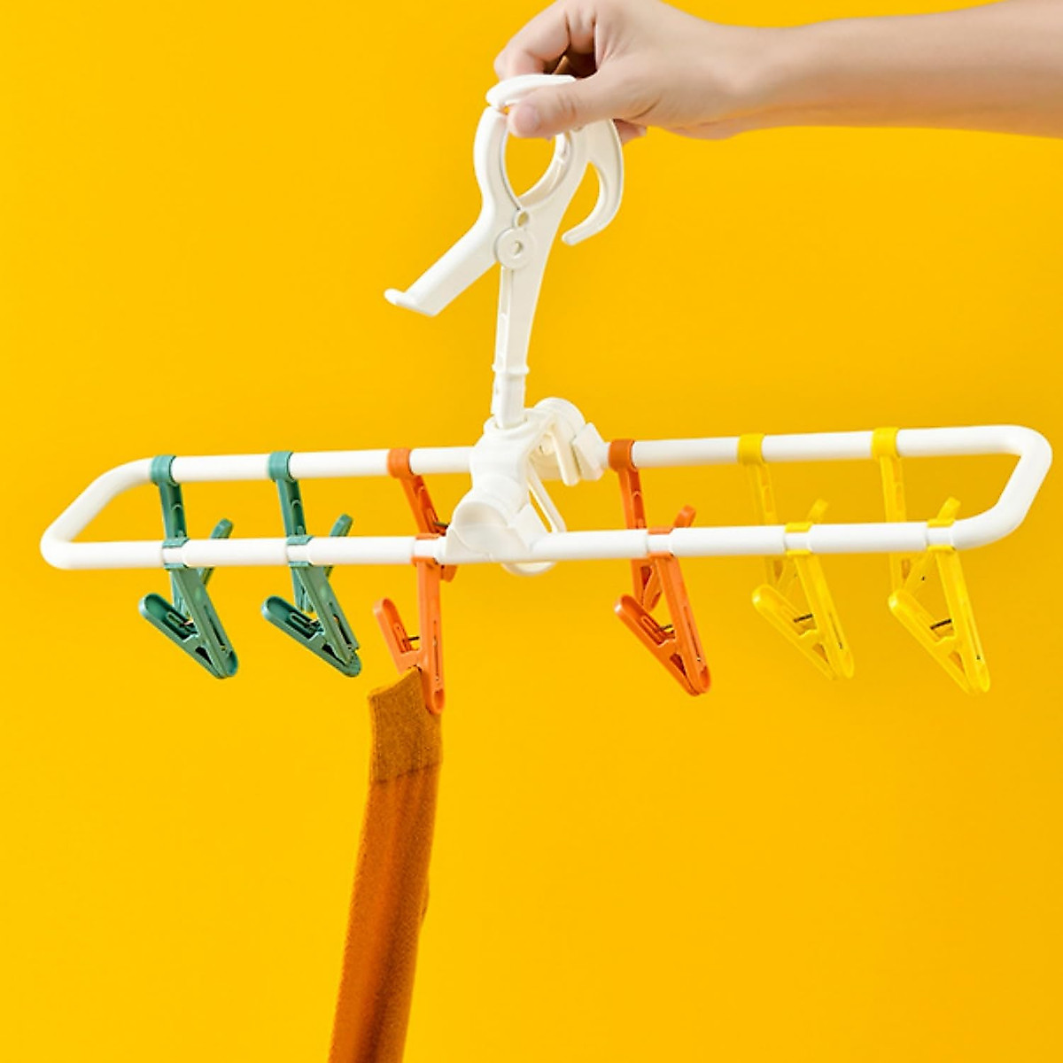 Trrcylp Clothes Drying Racks 2 Pack Collapsible Portable Lockable Underwear Hangers with 24 Clips Socks 360° Rotatable Windproof Hook for Drying Towels Bras Clothes Gloves Plastic White