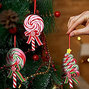 6 Pieces Christmas Candy Ornaments Lollipop Ornament Candy Cane Hanging Decor Peppermint Christmas Tree Decoration Fake Candy Canes Crafts for Xmas Wreath Party Supplies Red and White (Basic Style)