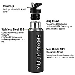 Black Personalized Water Bottle Double Stainless Steel Insulated Simple Customized Cup