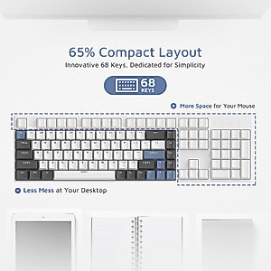 FL ESPORTS F12 65% Three-Mode Wireless Mechanical Keyboard, 68 Keys RGB BT 5.0/2.4Ghz Gaming Keyboard, Smooth Quiet Kailh BOX Red Switch, PBT Keycaps, Durable Battery, Tranquility Blue