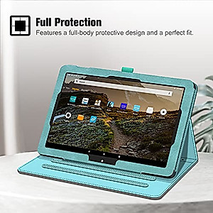 Fintie Case for All-New Amazon Fire HD 10 and Fire HD 10 Plus Tablet (Only Compatible with 11th Generation 2021 Release) - [Multi-Angle] Stand Cover with Pocket Auto Wake/Sleep, Turquoise