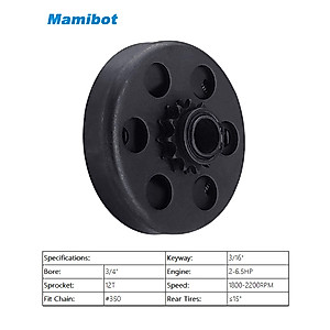 Mamibot Go Kart Clutch 3/4" Bore 12 Tooth, General Engine Centrifugal Clutch with 2PCS Screws for Fun Kart, Minibike, Predator 212, Honda GC GX 2-6.5HP Engine