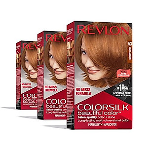 Revlon Permanent Hair Color, Permanent Red Hair Dye, Colorsilk with 100% Gray Coverage, Ammonia-Free, Keratin and Amino Acids, Red Shades (Pack of 3)