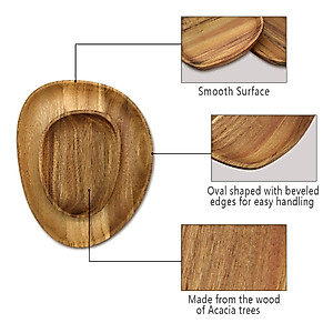 MELELES Acacia Wood Dinner Plates,Wooden Trays Sets of 5,Easy Cleaning & Lightweight for Snacks,Desserts,Fruit,Salads,Unbreakable Oval Charger Plates for Housewarmings,Christmas Gifts