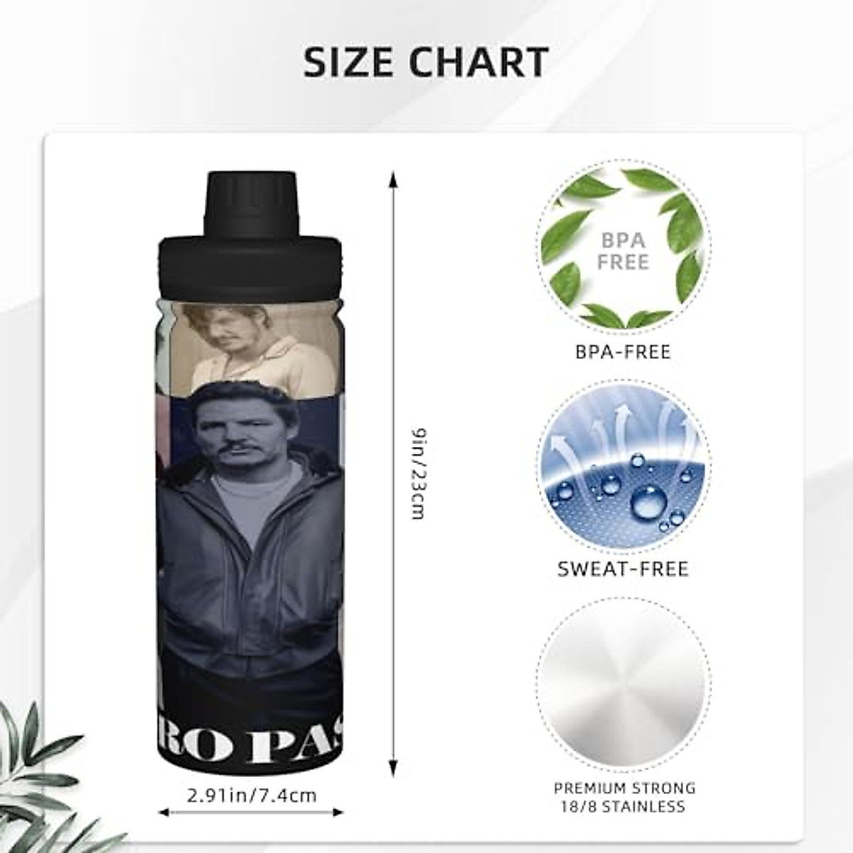 Eevikion Pedro Actor Pascal Stainless Steel Insulated Tumbler Sports Water Bottle Hot and Cold Travel Cup 18oz