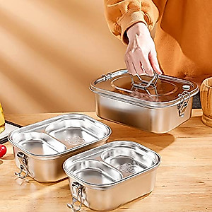 AIYoo 2 Tier Salad Container for Lunch Metal Bento Box 304 Stainless Steel Sandwich Containers Lunch Box With Leakproof Lid and Secure Locks - 1350ML / 46oz for Variety of Foods Snack Container
