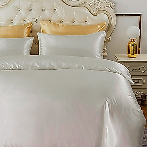 Vagasi White Duvet Cover Set Queen Size 3 Pieces - Comforter Cover Super Soft with 2 Pillow Shams - Satin Bedding Set Breathable & Smooth with Zipper Closure