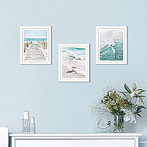 Bathroom Beach Framed Wall Art: 3 Piece Coastal Nautical Surfing Painting Bedroom Relax Picture Seascape Modern Artwork Large Ocean Nature Photo Sea Scenery Print for Living Room Office
