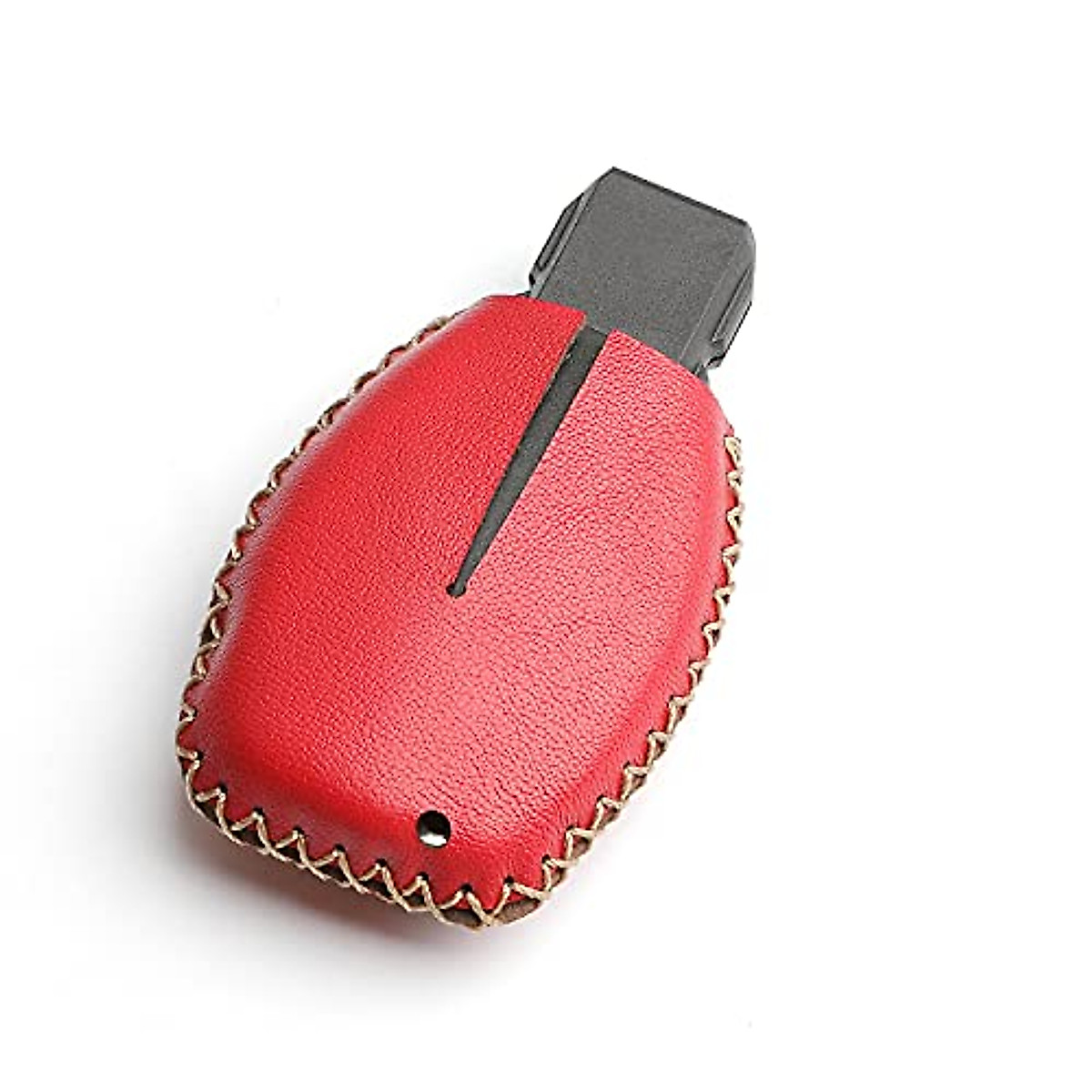 WFMJ Leather for Mercedes Benz C E M S CLS CLK GLK GLC G Class Remote 3 4 Buttons Key Fob Case Cover Keychain Chain (Red)