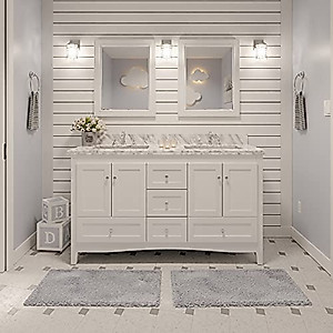 Kitchen Bath Collection Abbey 60-inch Double Bathroom Vanity (White/Carrara Marble): Includes White Cabinet with Authentic Italian Carrara Marble Countertop and White Ceramic Sinks