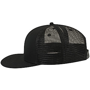 OTTO Square Flat Visor SNAP 6 Panel Mesh Back Trucker Snapback Hat - Black
