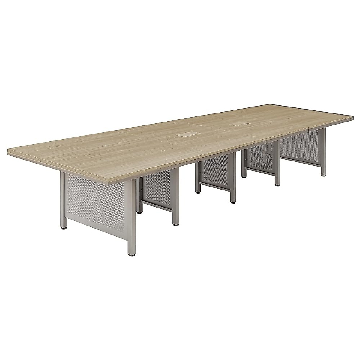 nbf signature series at Work 14' Expandable Conference Table with Warm Ash Laminate Top and Brushed Nickel Painted Steel Leg with Modesty Panel for Professional Use