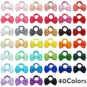 80PCS Tiny Hair Ties With Bows Baby Bows Rubber Bands Hair Ties Soft Elastics Ponytail Holders Hair Accessories for Infants Toddlers Baby Girls Multi-colored