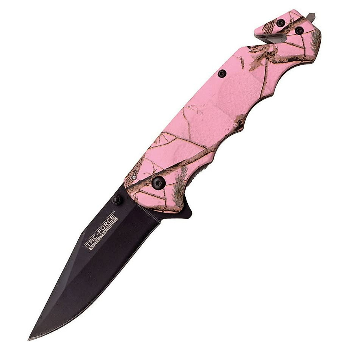 Rescue Linerlock A/O Pink Forest Camo Handle Black Stainless Steel Open Folding Pocket Knife 499pc Outdoor Survival Hunting Knife by Survival Steel