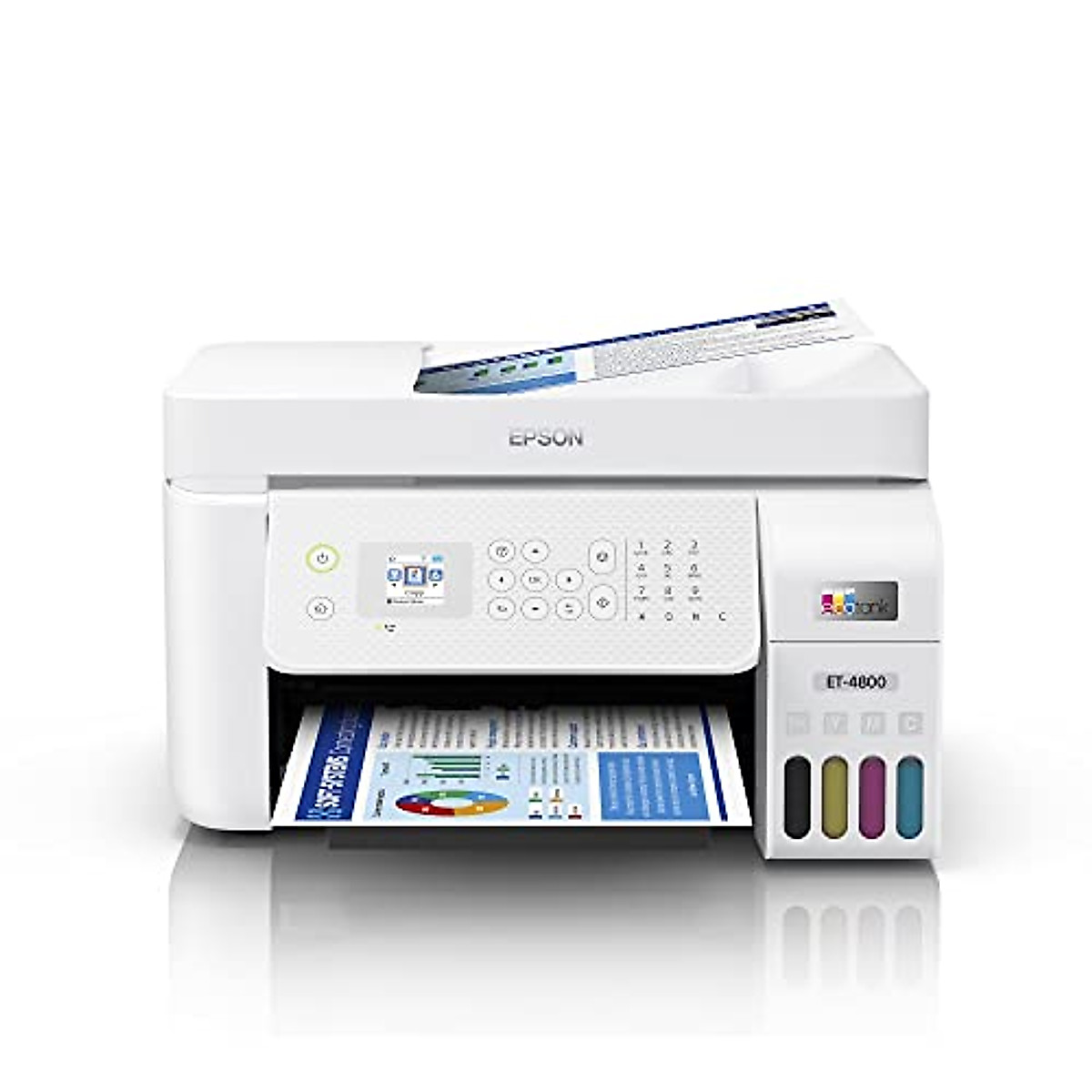 Epson EcoTank ET-48 00 Series Wireless All-in-One Color Inkjet Printer - Print Copy Scan Fax - Mobile & Voice-Activated Printing - Ethernet USB Connectivity - Print Up to 10 ppm - 1.44" LCD - ADF