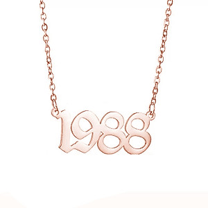 Yafeeso Birth Year Necklace Solid Gold 10k 14k 18k Birth Year Number Pendant Necklace Personalized Real Gold Year Necklace Personalized Jewelry Gift for Women