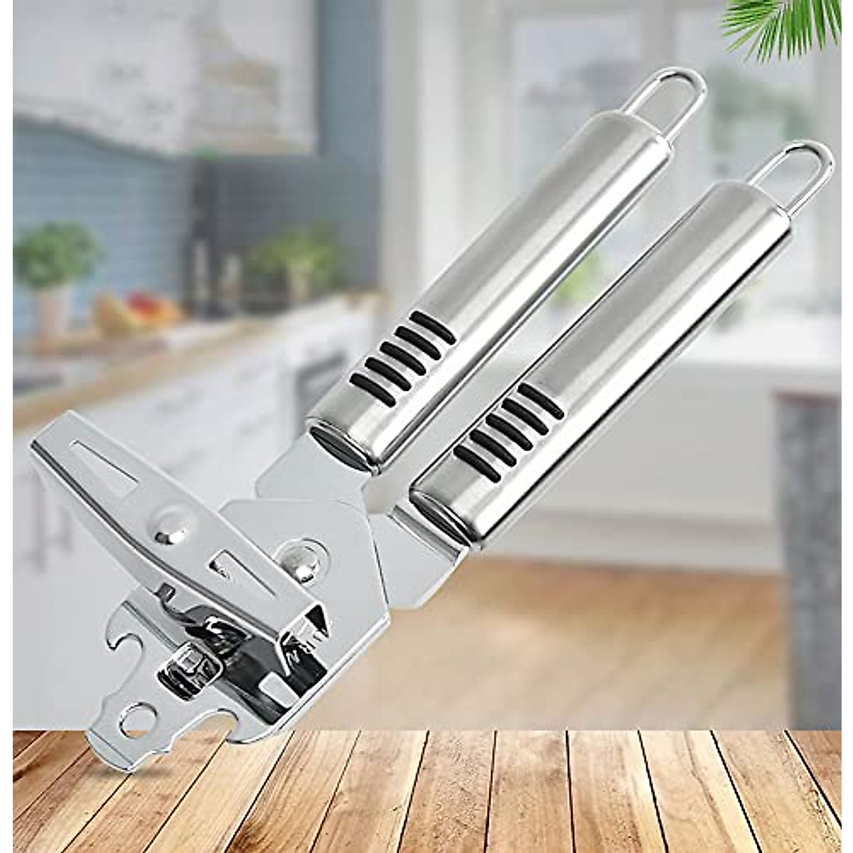 Can Opener, Kitchen Stainless Steel Heavy Duty Can Opener Manual Smooth Edge Durable Food Safe Cut 3-in-1 Tin Beer Jar Bottle Opener Hand Grip for Seniors with Arthritis Hands Friendly