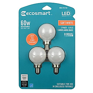 EcoSmart 60-Watt Equivalent G16.5 Globe Dimmable Energy Star Frosted Glass Filament Vintage LED Light Bulb Soft White (3-Pack)