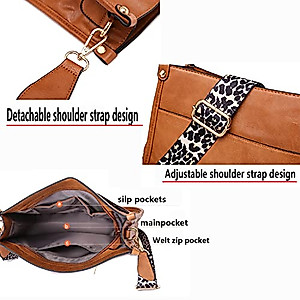 HDHTB Crossbody Bags for Women Designer Leather Hobo Handbags, Leopard Guitar Strap Shoulder Bucket Bags Cross-body Purse (Pink)