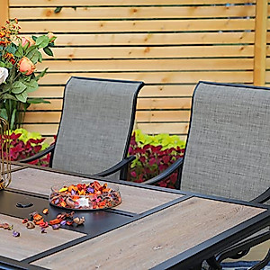 Sophia & William Patio Dining Set 7 Pieces Outdoor Furniture Table and Chairs Metal, 6 x Swivel Dining Chairs Textilene with 1 Wood Like Umbrella Table for Lawn Pool Garden Porch