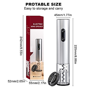 COKUNST Electric Wine Opener, Battery Operated Corkscrews Wine Bottles Openers with Foil Cutter & LED Light, Reusable Automatic Wine Remover Stainless Steel for Wine Lover Home Kitchen Party