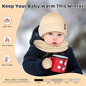 Baby Beanie Mittens Scarf Set Girls Boys, Toddler Winter Hat and Gloves Neck Warmer Set Knit Warm with Fleece Lining, Kids Cold Weather Accessories Sets for Children Infant(Black,6-36 Months)