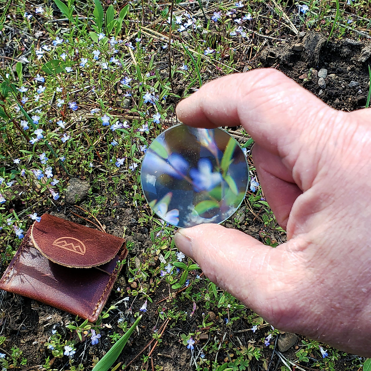 Coopers Bay Pocket Magnifying Lens in Leather Carry Pouch for Fire Making, Tracking, Plant ID, etc.