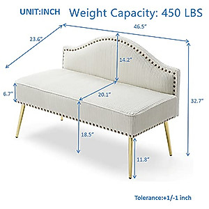 Krinana Modern Velvet Armless Loveseat Sofa,Upholstered Pleated Settee with Golden Legs,Comfy 2 Seater Sofa for Living Room Bedroom Office (Beige, Armless Loveseat)