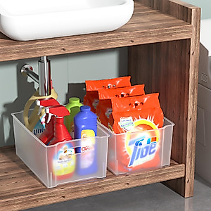 Minekkyes 4-Pack Plastic Freeze Bin, Stackable Freezer Storage Boxes, Chest Freezer Storage Containers, Matte Transparent