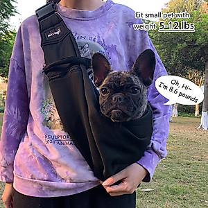 NATUYA Small Dog Carrier Sling Cat Sling,Adjustable Strap Hand Free Pet Puppy for Outdoor Traveling Subway (Black, Snap)