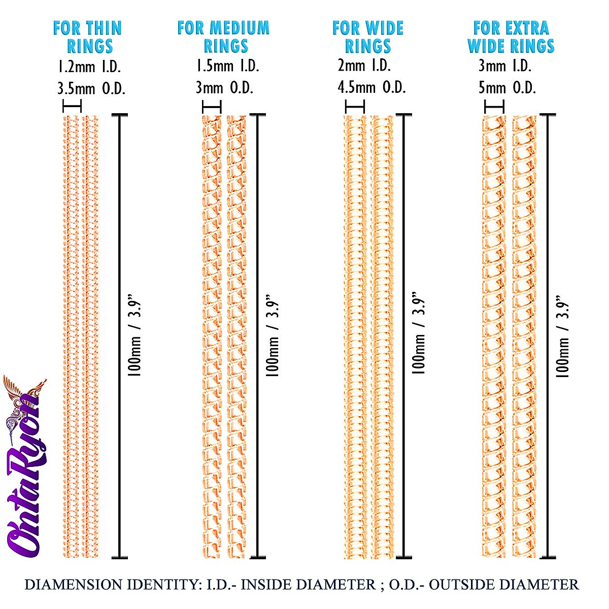 OntaRyon Ring Size Adjuster – Rubber Tightener for Gold Rings – Silicone Guards for Loose Rings – 4 Sizes Jewellery Spacers – Gold Resizer for Men and Women – 8 Spirals – Comfortable Wear