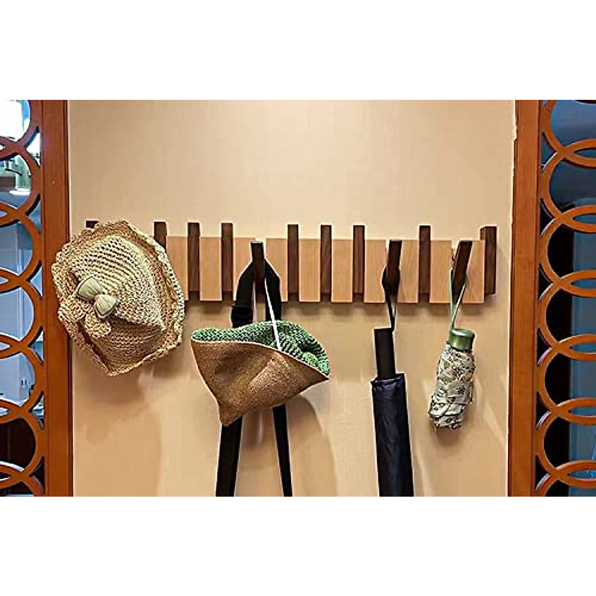 OLETNY Coat Rack Wall Mount Wood, Coat Hooks Wall Mounted Wooden with 6 Flip-Down Hooks for Entryway, Bathroom, Bedroom, Kitchen and More