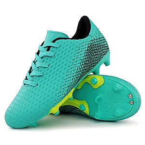 Hawkwell Kids Athletic Firm Ground Outdoor Comfortable Soccer Cleats Shoes(Toddler/Little Kid/Big Kid), Green PU, 1 M US