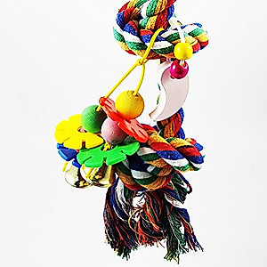 SONGBIRDTH Parrot Chew Toys - Bird Parrot Pet Colorful Rope Chewing Teeth Grinding Hanging Toy Decoration Bell for Medium and Small Parrot Colorful