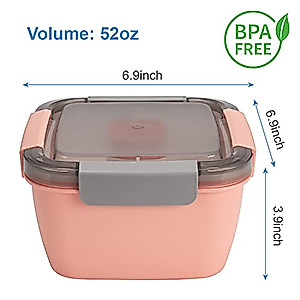 Freshmage Salad Lunch Container To Go, 52-oz Salad Bowls with 3 Compartments, Salad Dressings Container for Salad Toppings, Snacks, Men, Women (Pink)