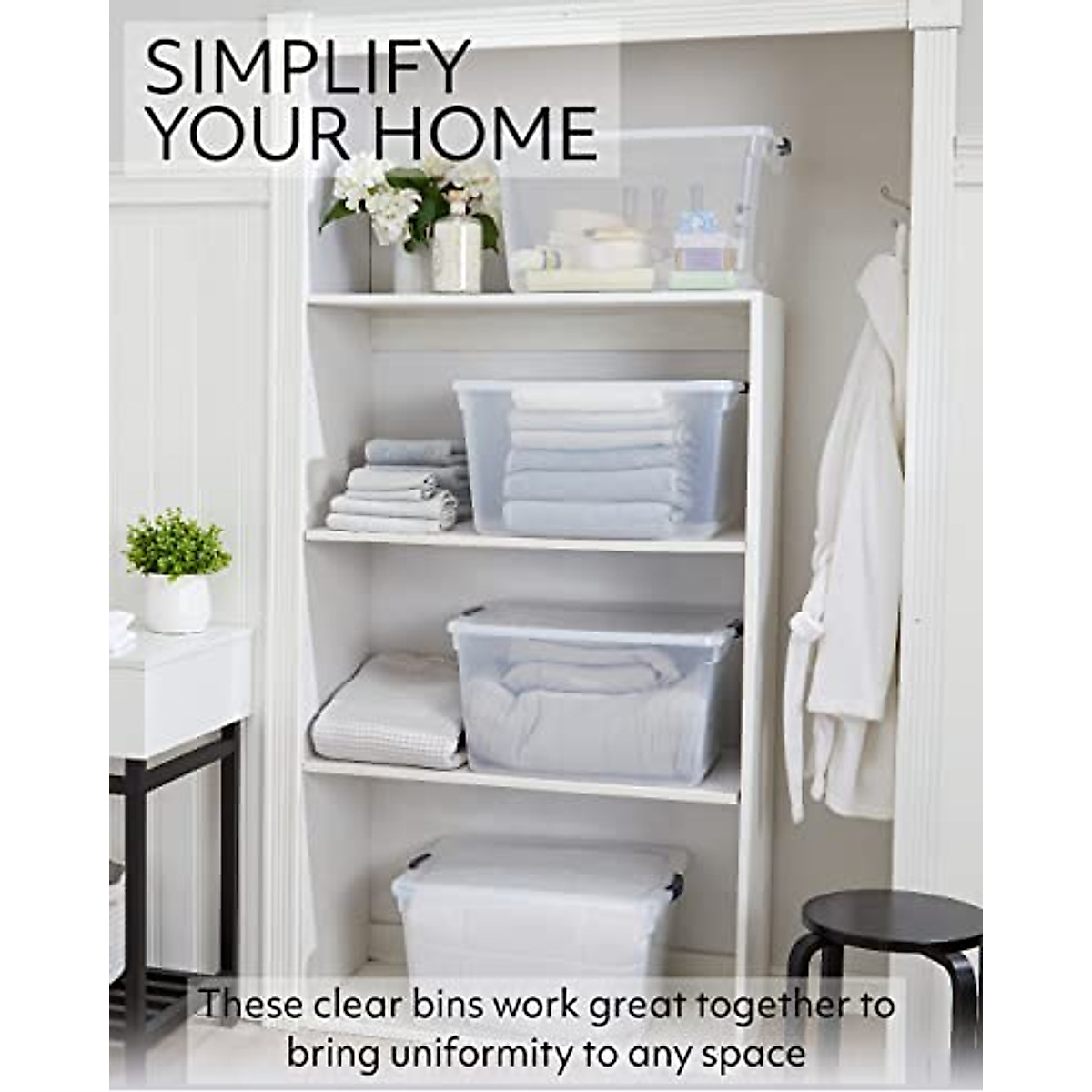 Rubbermaid Cleverstore 71 Qt Storage Bins with Lids, Latching Plastic Storage Container for Home Organization and Containers for Organizing, (4 Pack)