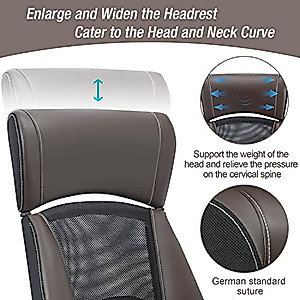 Executive Office Chair, Ergonomic Leather Desk Chair - Widened Adjustable Headrest with Flip-Up Arms, High Back Computer Swivel Task Chair with Lumbar Support for Home Office, Brown (Brown, Large)