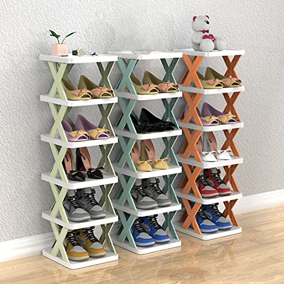 Shoe Rack - Shoe Organizer 5 Tiers for Closet Narrow， Plastic Shoe Rack Storage Organizer for Entryway, Space Saving Shoe Stand Cabinet for Bedroom Cloakroom Hallway Garage. (Light Blue)