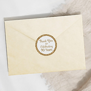 White and Gold 90th Birthday Thank You Stickers - 1.75 in - 40 Labels, 90th Birthday Decorations