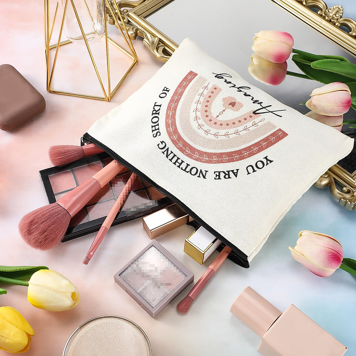 Coume 12 Pieces Thank You Gift Makeup Bags Inspirational Gifts for Social Worker Nurse Women Appreciation Gift for Colleague Coworkers Teacher Volunteer Cosmetic Bags for Birthday(Delicate Pattern)