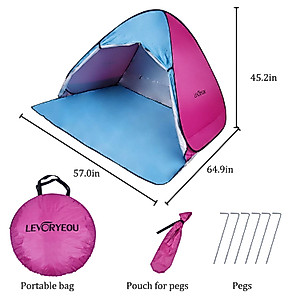 Pop Up Beach Tent, Quick Instant Automatic Portable Anti UV Sun Shelter Tents Fit 3-4 Persons for Outdoor Camping, Fishing, Park Picnic Baby Beach Tent (Blue-Pink)