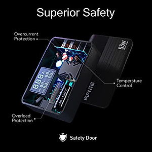 USB C Charger, MANTO 65W USB C Charger with LED Display, Super Fast Charger with Dual USB C+ Dual USB A, PPS USB C Charging Station Compatible with MacBook Pro/Air, Laptops, iPad, iPhone and More