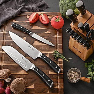 Knife Block Set,Kitchen Knife Set,15 Pieces Chef Stainless Steel Knife Set with Sharpener,High Carbon Sharp Cutlery Knife Set with Grey Marbling Handles
