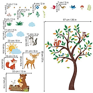 wondever Forest Animals Tree Wall Stickers Bear Deer Peel and Stick Wall Art Decals for Baby Nursery Kids Bedroom Playroom