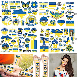 Ukraine Temporary Tattoos Ukraine Sticker Ukraine Flag Supplies - Fake Tattoos Stickers for Women Kids Boys Girls Rewards Gift, 8 Sheets Ukraine Tattoos Stickers Party Supplies Stickers