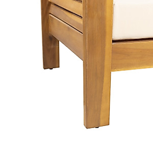 Christopher Knight Home Louver Outdoor Acacia Wood Loveseat and Coffee Table Set with Cushions, 40 "W x 20 "D x 13.75 "H, Teak + Cream