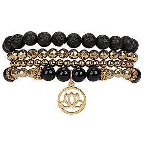 SPUNKYsoul Lotus New Beginnings Bracelet Hematite for healing Stack Bracelet Set Collection
