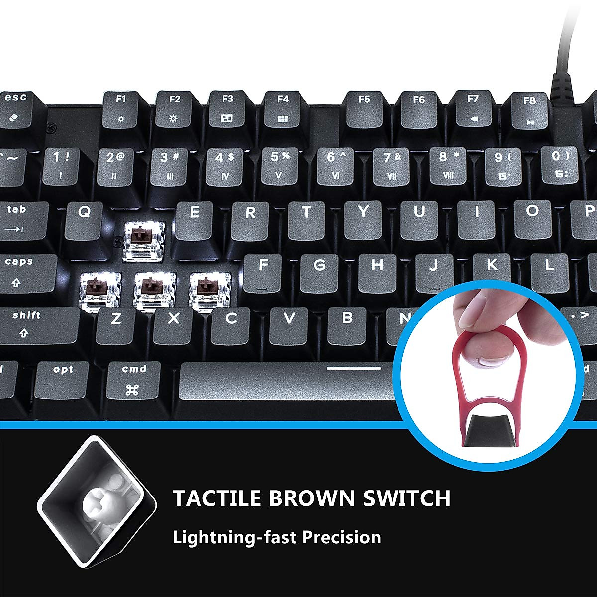 VELOCIFIRE M87 Mac Layout Mechanical Keyboard, 87-Key with Tactile Brown Switch, and LED White Backlit, Compatible with Mac (Black)