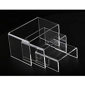 Jusalpha 6 -Piece Strong Clear Acrylic Rectangular Riser For Retail, Shelf Showcase Fixtures for Jewelry, Display Stand for Amiibo Funko POP Figures, Cupcakes, Food Display (2)